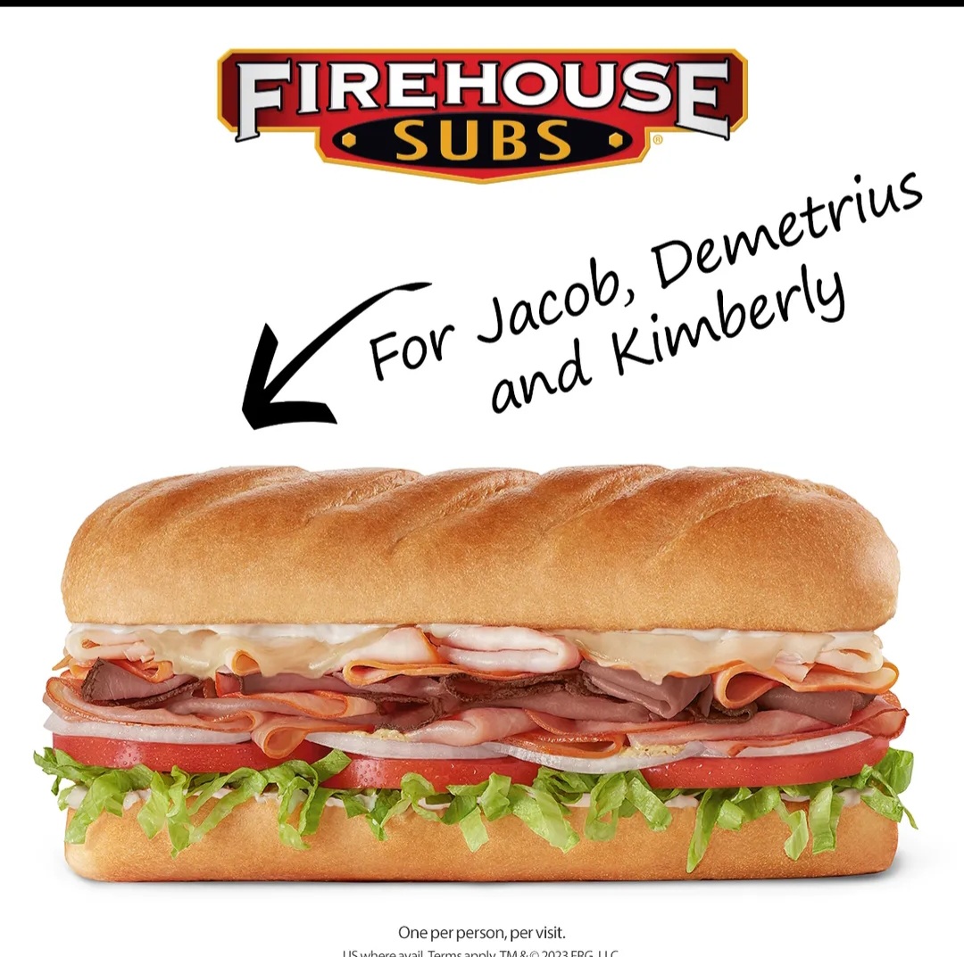 FREE Medium Firehouse Sub Today Only With Any Purchase For First Names ...