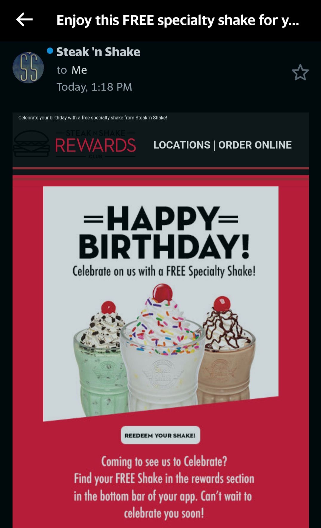 FREE Specialty Shake At Steak 'N Shake For Your Birthday! (app required ...