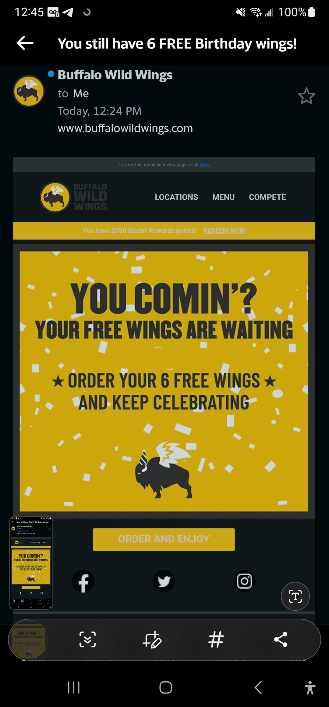 6 FREE Wings At Buffalo Wild Wings For Your Birthday! - MWFreebies