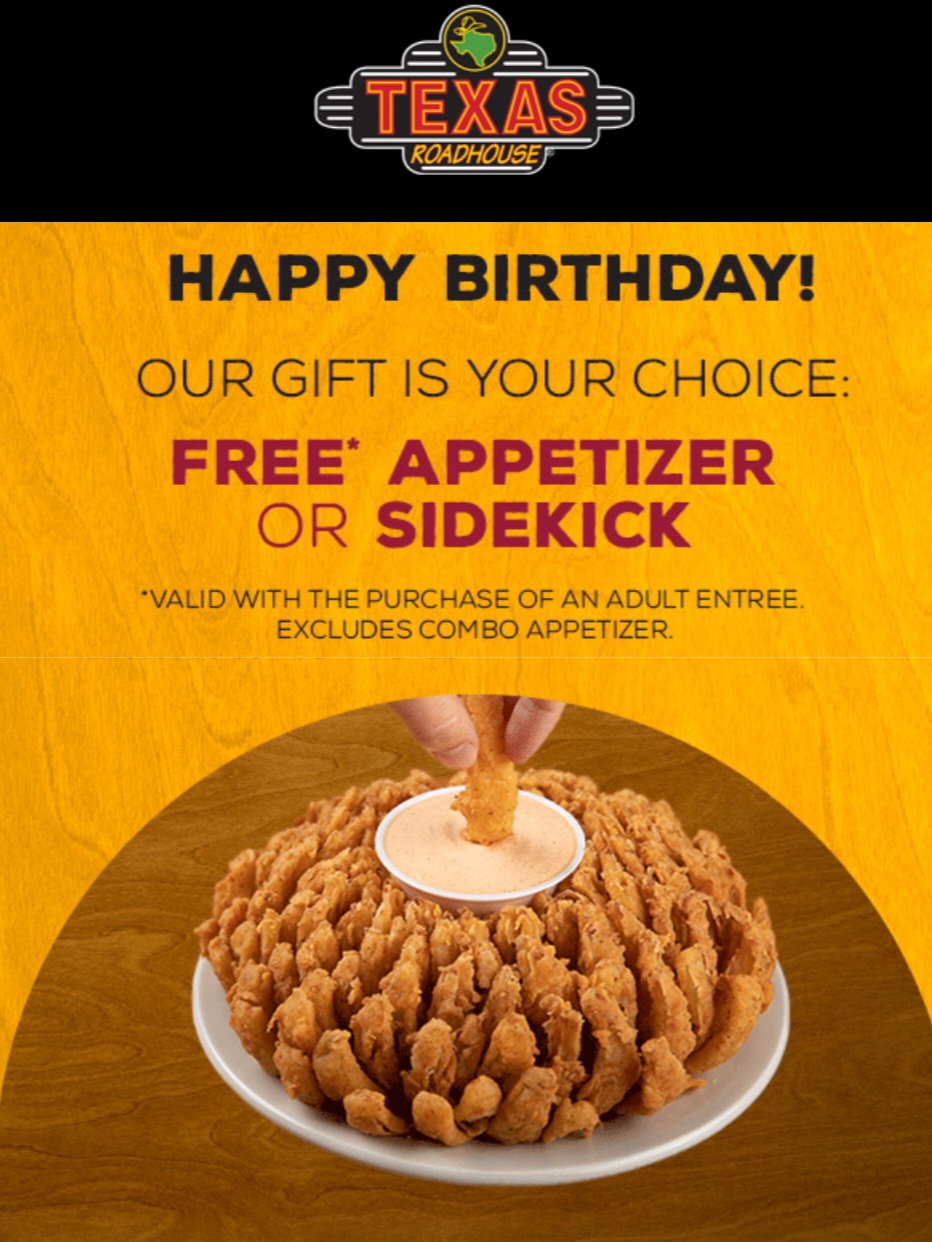 FREE Appetizer Or Sidekick @ Texas Roadhouse For Your Birthday ...